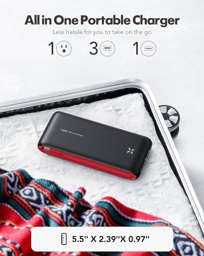 VIYISI Portable Charger with Built-in Cables, Fast Charging Power Bank with Wall Plug 10000mAh, USB C Battery Pack Compatible with iPhone 15/14/13/12/11, Samsung, Huawei, More USB-C Devices - Black