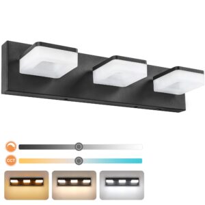 3 colors dimmable black bathroom light fixtures over mirror led vanity lights for bathroom acrylic stainless steel 3 light bathroom vanity light fixtures, adjustable 3000k/4000k/6000k, 360° rotate