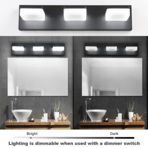 3 Colors Dimmable Black Bathroom Light Fixtures over Mirror LED Vanity Lights for Bathroom Acrylic Stainless Steel 3 Light Bathroom Vanity Light Fixtures, Adjustable 3000K/4000K/6000K, 360° Rotate