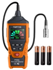 natural gas detector, toptes pt520a gas leak detector with 17-inch gooseneck, locating the source of propane, natural gas, and combustible gas leak for home and rv (includes battery x3) - orange