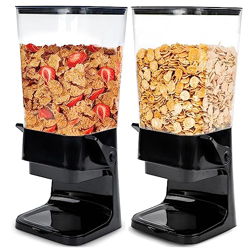 Tokokimo Cereal Dispenser, Cereal Dispenser Countertop, Cereal Containers Storage, Food Dispenser for Grains, Nuts, Candies, Oatmeal, Snacks, Cat Food, Dog Food, Black, 2pc