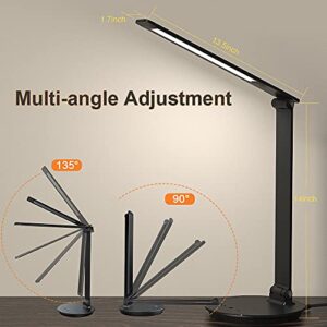 MONGERY LED Desk Lamp with USB Charging Port, Touch Control Dimmable Office Lamp, 5 Color Modes 6 Brightness Levels Eye-Caring Table Lamp for Home Office Bedroom Reading Study, Black