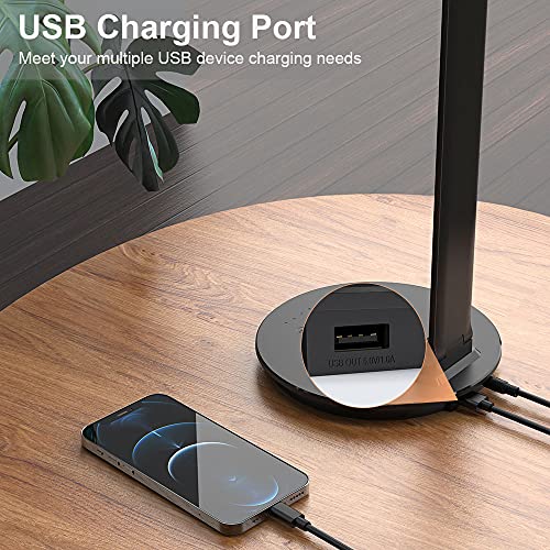 MONGERY LED Desk Lamp with USB Charging Port, Touch Control Dimmable Office Lamp, 5 Color Modes 6 Brightness Levels Eye-Caring Table Lamp for Home Office Bedroom Reading Study, Black