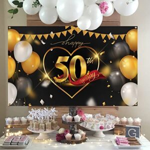 MELTELOT Happy 50th Anniversary Backdrop Banner Cheers to 50 Years Wedding Anniversary Party Decorations-Happy 50th Birthday Party Photography Background 6x4ft