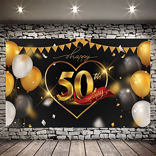 MELTELOT Happy 50th Anniversary Backdrop Banner Cheers to 50 Years Wedding Anniversary Party Decorations-Happy 50th Birthday Party Photography Background 6x4ft