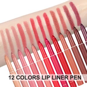 KIMIEYE 6pcs Lip Liner Pencil Set, Superstay Retractable Lip Crayon, Long Lasting Waterproof Nude to Red Velvety Matte Finish Lipstick Lip Makeup Set for Women, Include Built-Sharpener (SET B)