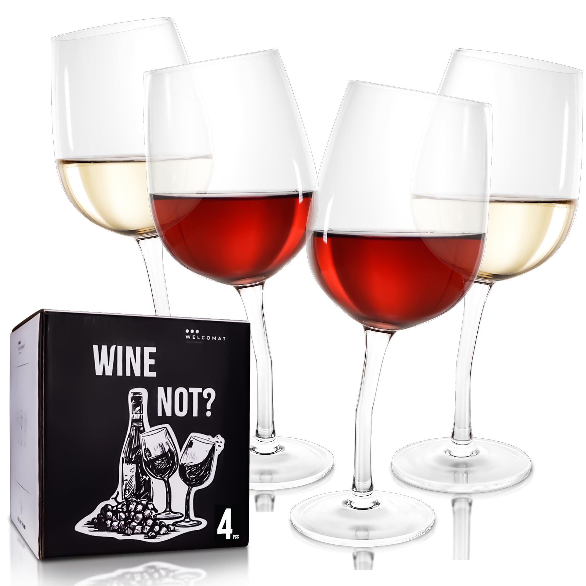 WELCOMAT Funny Wine Glass, Wine Not Glasses -12 fl oz - Christmas Gift, Stem Bent, Birthday Gifts Red or White Wine Glass, Lead-Free Crystal, Dishware Safe - Italian Style