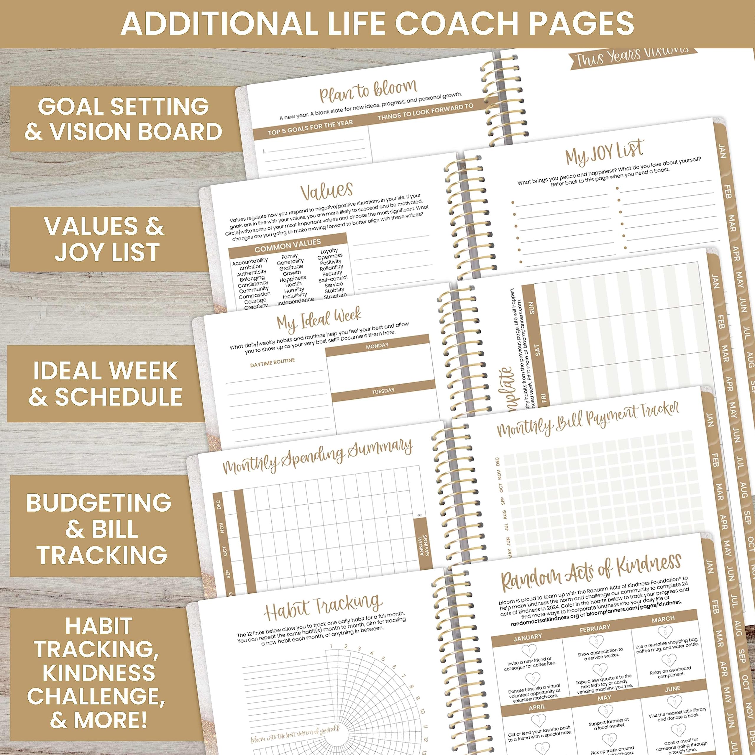 bloom daily planners 2024 Calendar Year Day Planner (January 2024 - December 2024) - 5.5” x 8.25” - Weekly/Monthly Agenda Organizer Book with Stickers & Bookmark - Brushed Beige