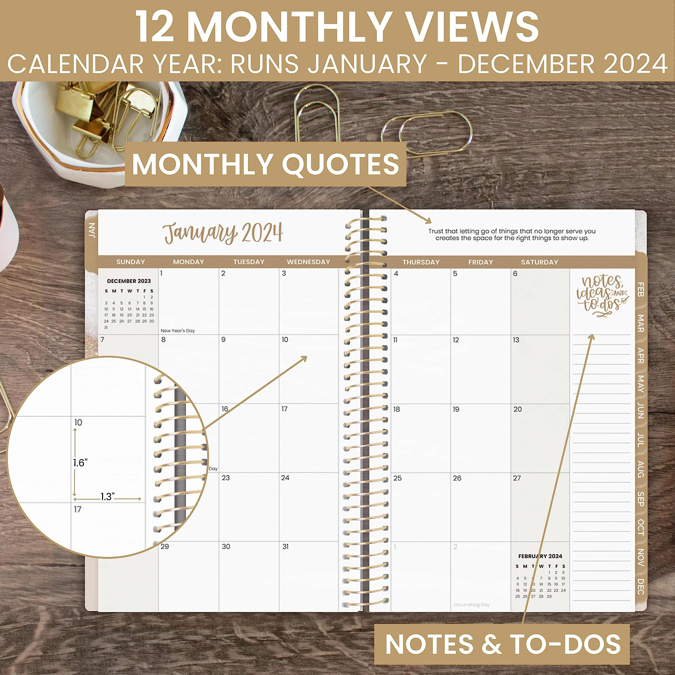 bloom daily planners 2024 Calendar Year Day Planner (January 2024 - December 2024) - 5.5” x 8.25” - Weekly/Monthly Agenda Organizer Book with Stickers & Bookmark - Brushed Beige