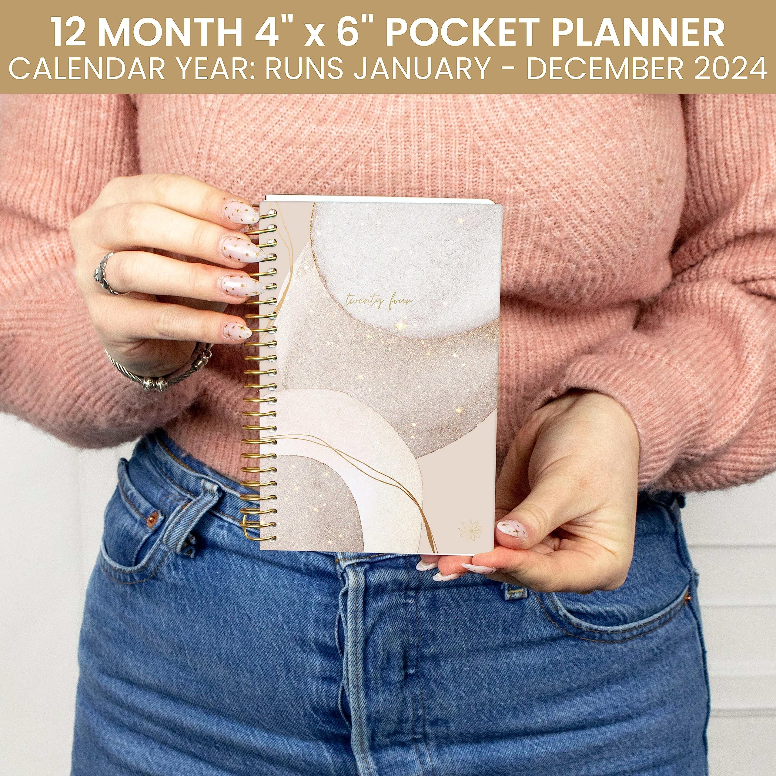 bloom daily planners 2024 Pocket Planner - 4” x 6” - (January 2024 - December 2024) - MINI Weekly/Monthly Agenda Organizer & Calendar Book - Brushed Beige