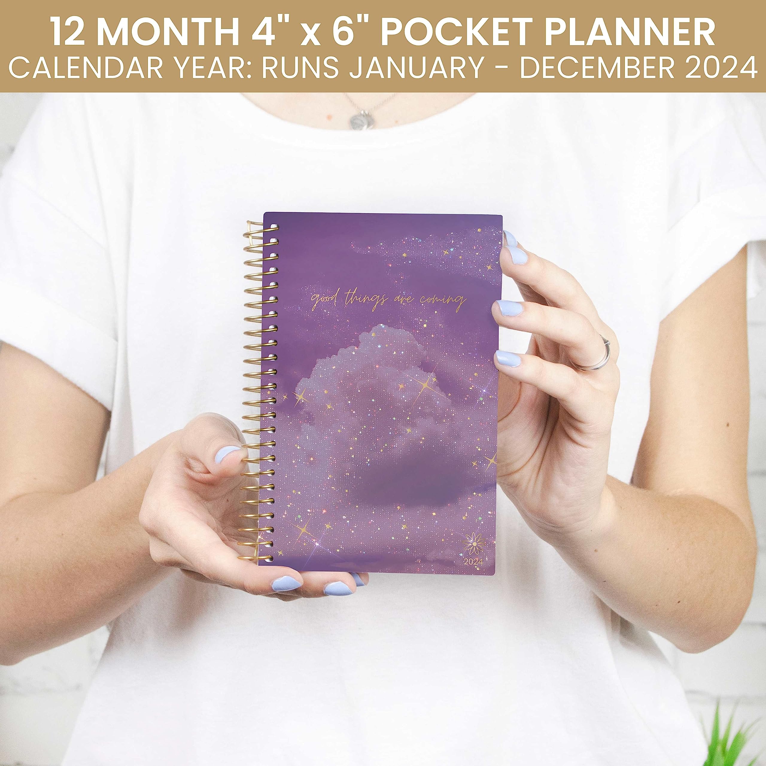 bloom daily planners 2024 Pocket Planner - 4” x 6” - (January 2024 - December 2024) - MINI Weekly/Monthly Agenda Organizer & Calendar Book - Good Things Are Coming