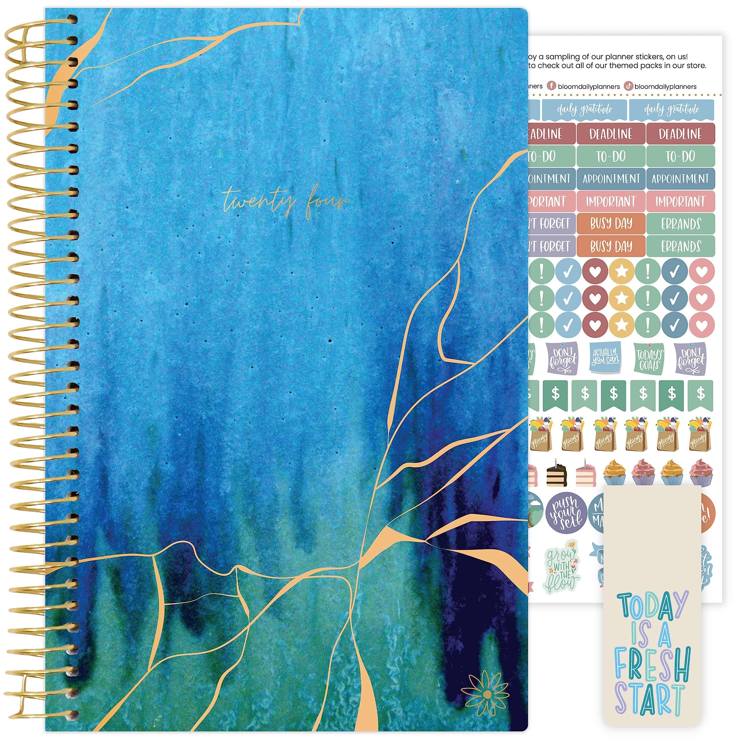 bloom daily planners 2024 Calendar Year Day Planner (January 2024 - December 2024) - 5.5” x 8.25” - Weekly/Monthly Agenda Organizer Book with Stickers & Bookmark - Blue Kintsugi