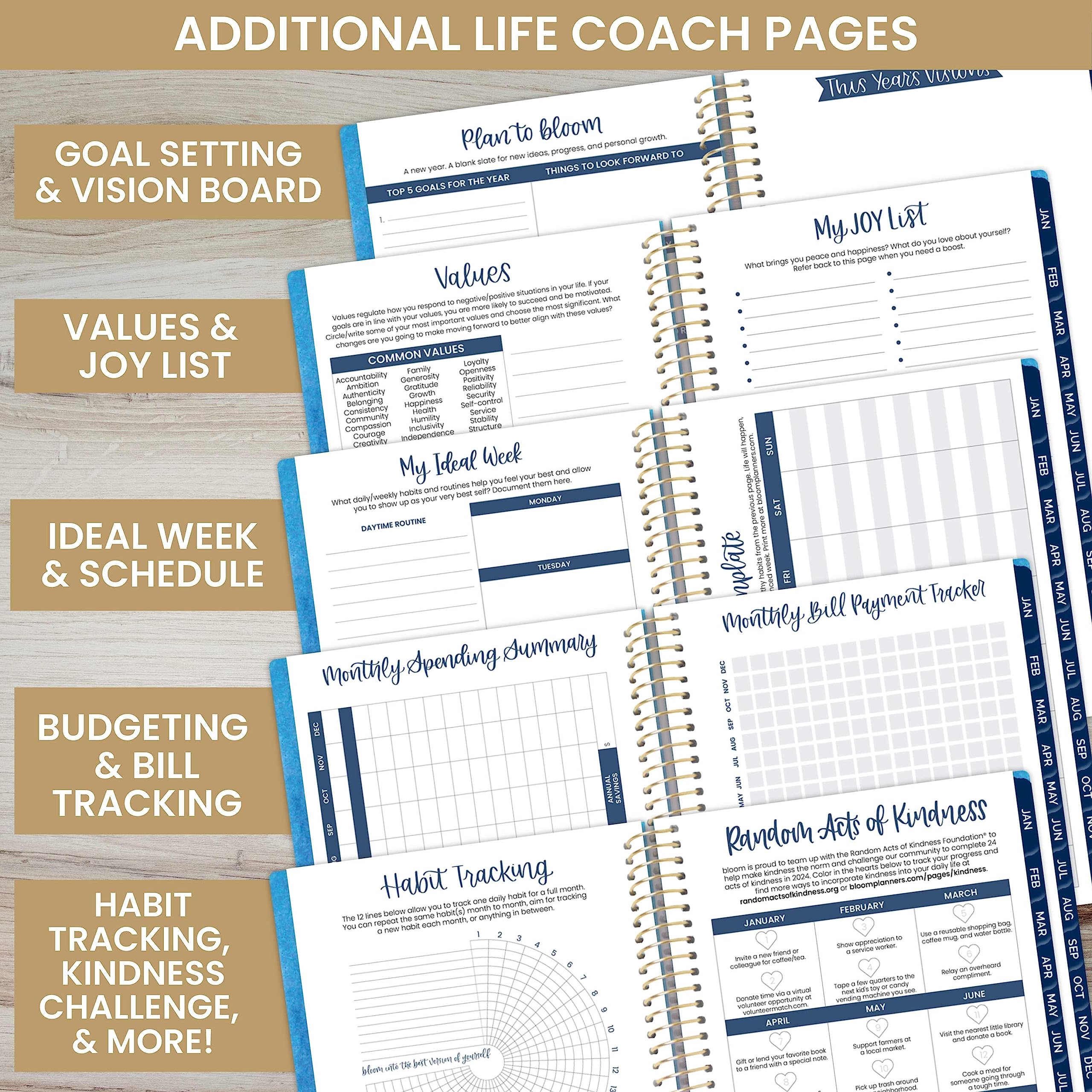 bloom daily planners 2024 Calendar Year Day Planner (January 2024 - December 2024) - 5.5” x 8.25” - Weekly/Monthly Agenda Organizer Book with Stickers & Bookmark - Blue Kintsugi