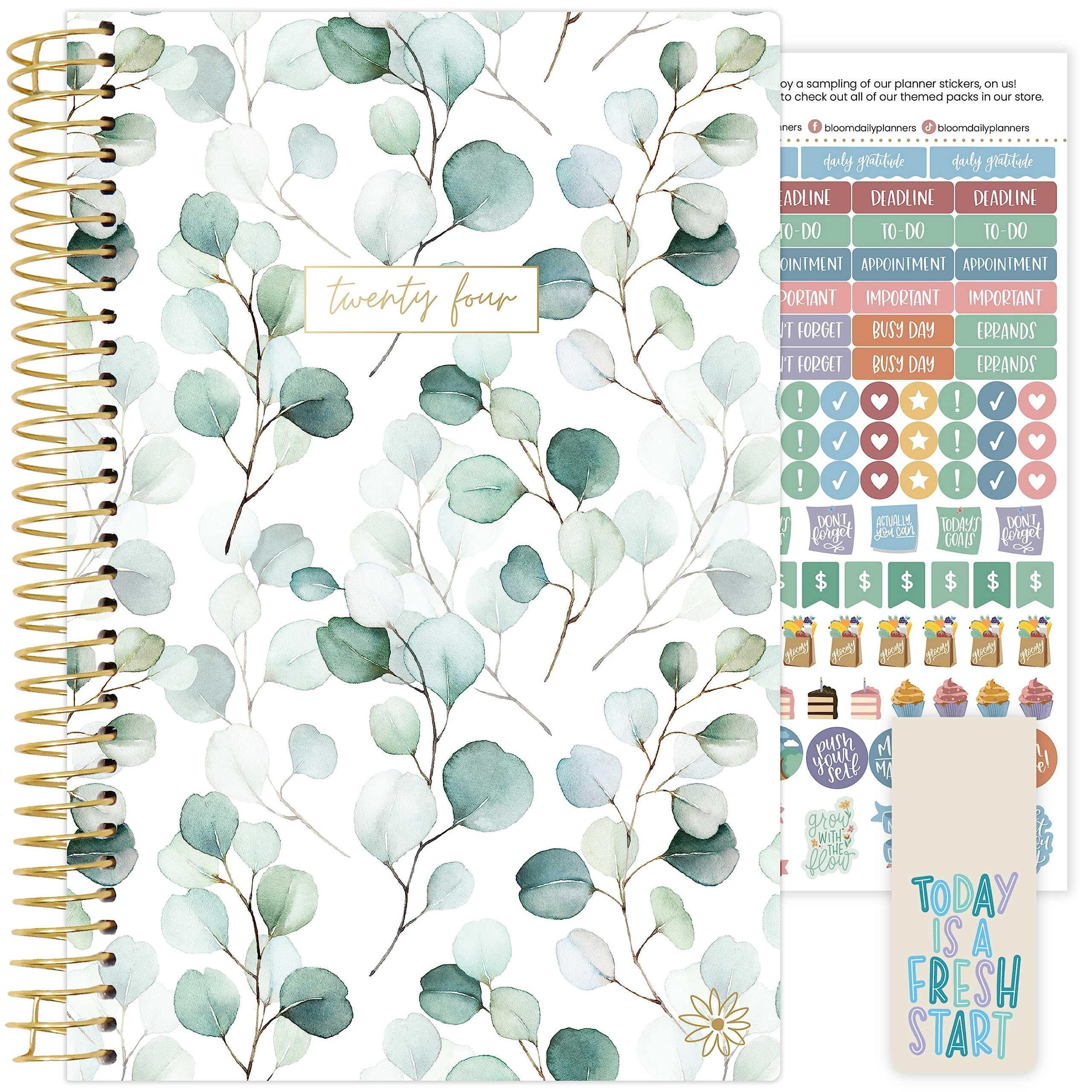 bloom daily planners 2024 Calendar Year Day Planner (January 2024 - December 2024) - 5.5” x 8.25” - Weekly/Monthly Agenda Organizer Book with Stickers & Bookmark - Boho Greenery