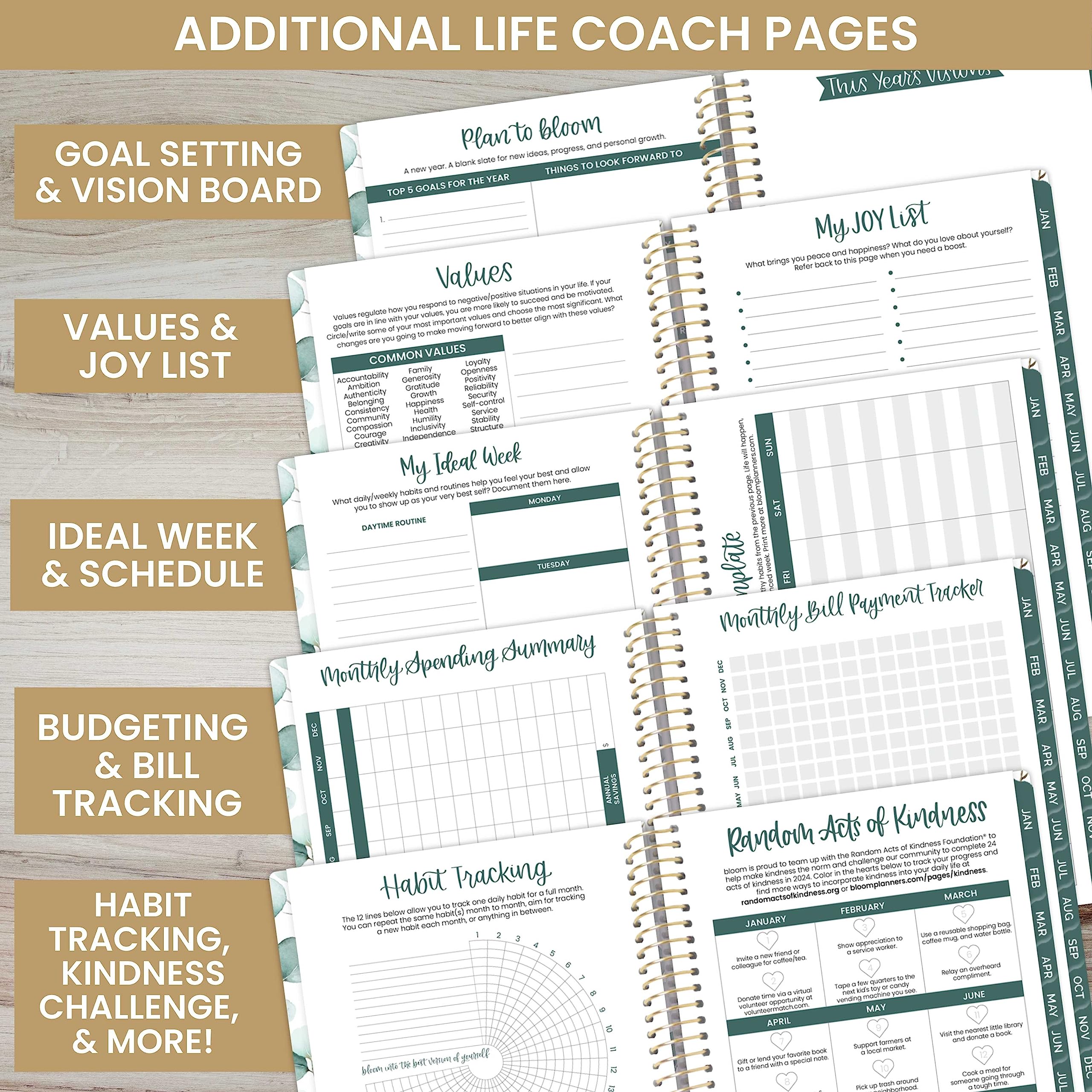 bloom daily planners 2024 Calendar Year Day Planner (January 2024 - December 2024) - 5.5” x 8.25” - Weekly/Monthly Agenda Organizer Book with Stickers & Bookmark - Boho Greenery