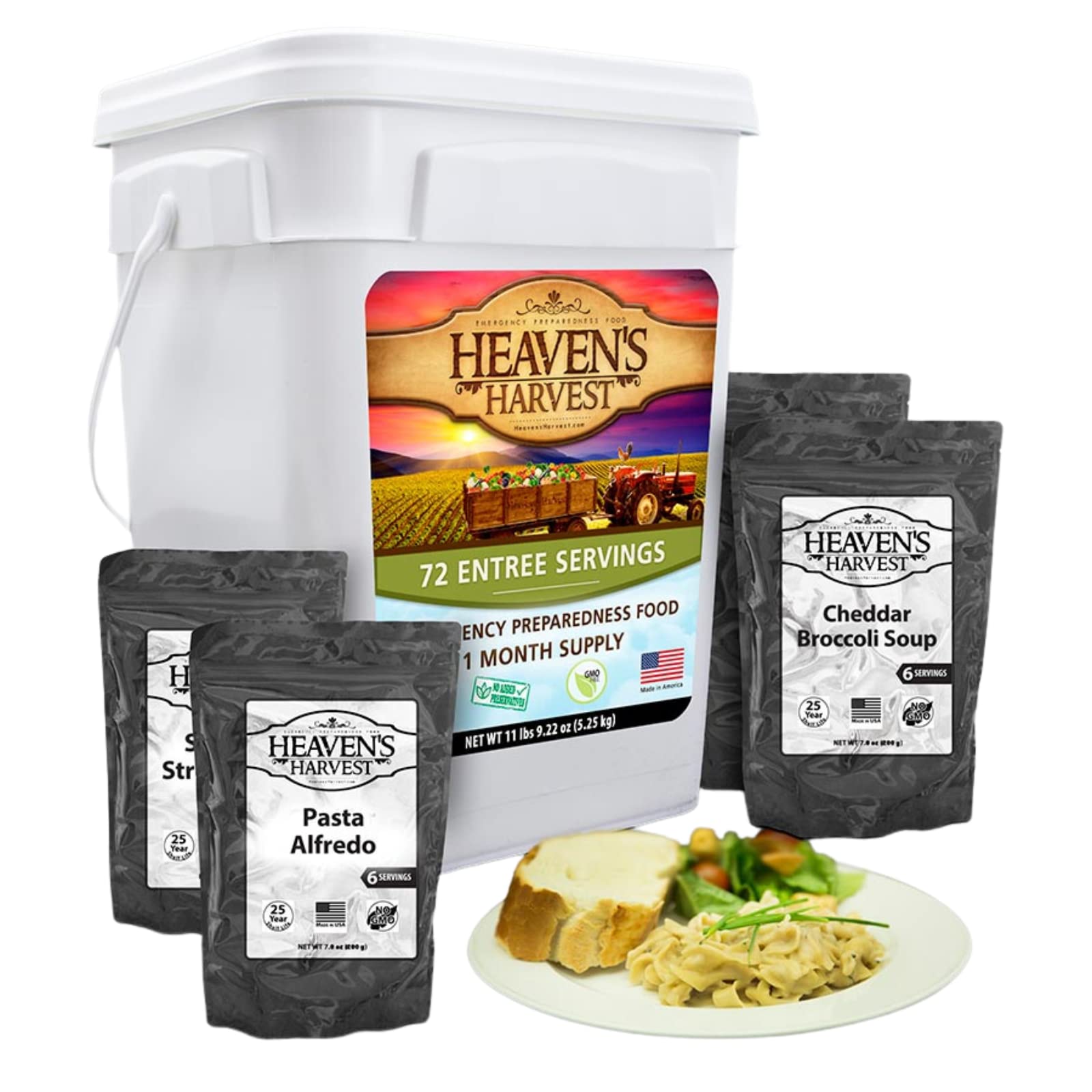 Heaven’s Harvest Emergency Food Supply (72 Entrée Servings) — 100% Real Freeze-Dried Survival Food Kit with a 25-Year Shelf Life. Non-Perishable, Freeze-Dried, MRE Meals/Non-Perishable Camping Food