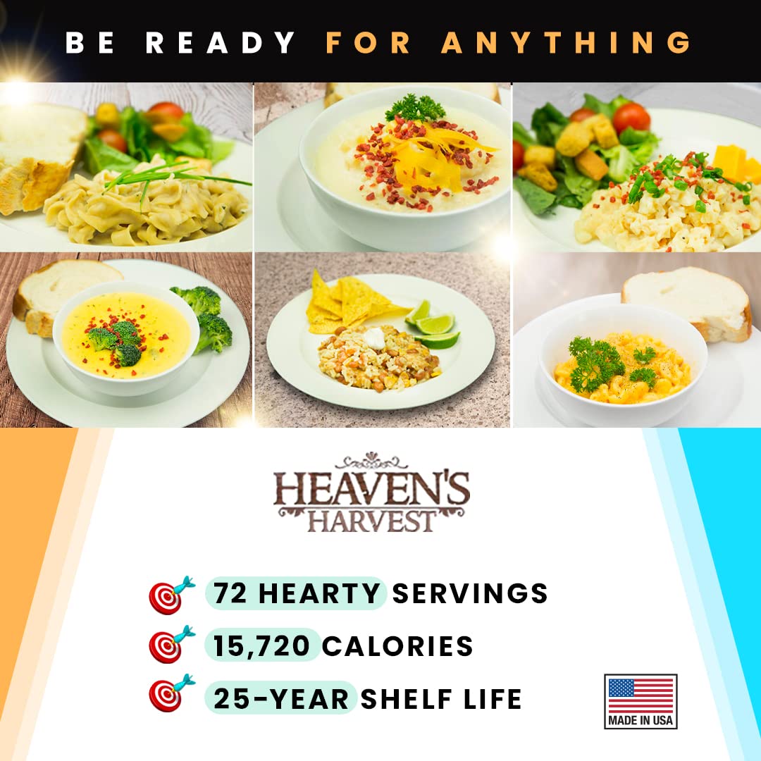 Heaven’s Harvest Emergency Food Supply (72 Entrée Servings) — 100% Real Freeze-Dried Survival Food Kit with a 25-Year Shelf Life. Non-Perishable, Freeze-Dried, MRE Meals/Non-Perishable Camping Food