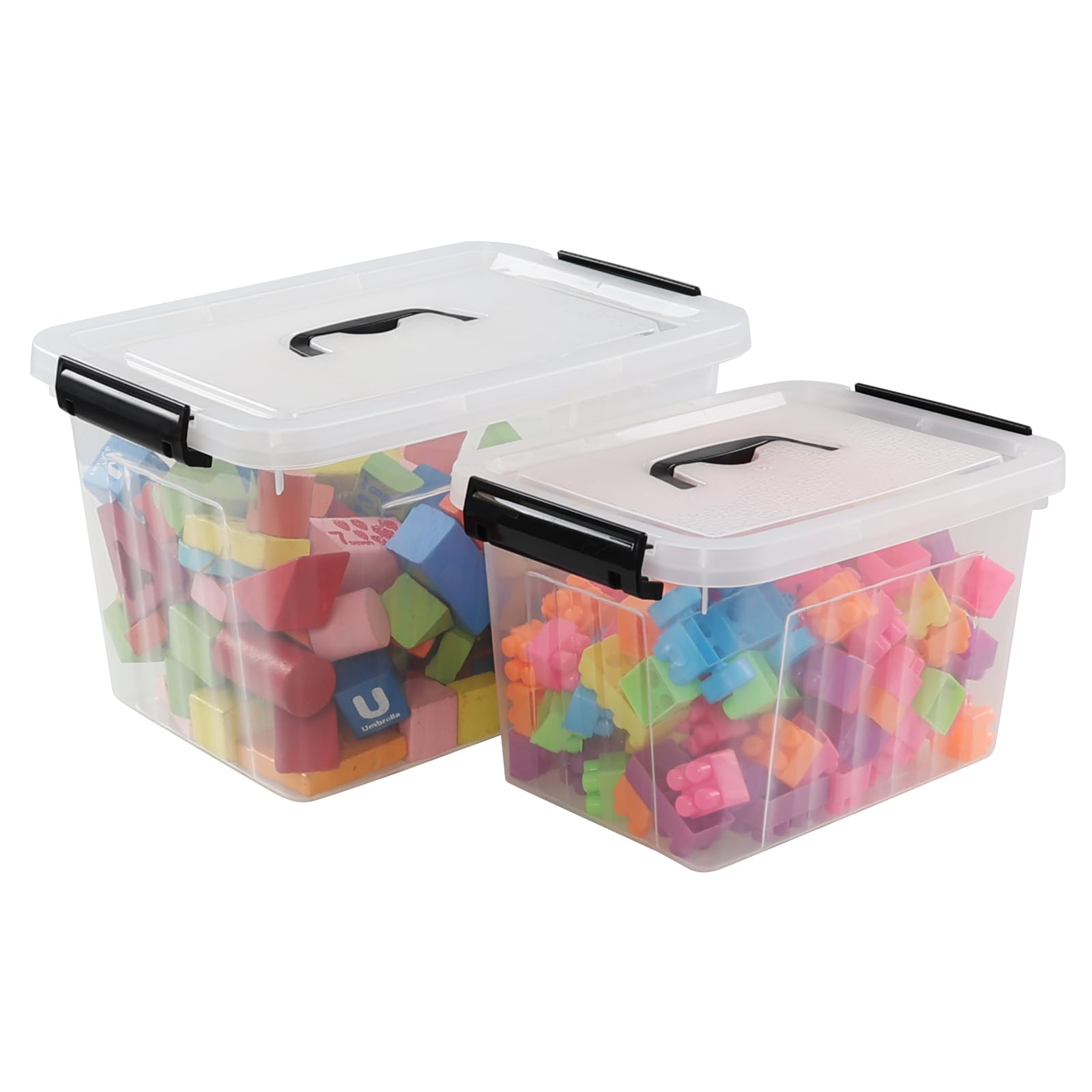 DynkoNA Plastic Storage Bins with Lids, 2 Packs Clear Tote Boxes, 7 Quart & 12 Quart