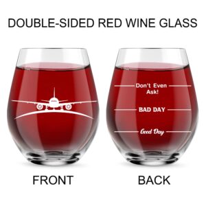 AGMDESIGN Funny Double sided Good Day Bad Day Don't Even Ask Flight Attendants Wine Glass With Gift Box, Gifts for Retired Pilot, Flight Attendants Helicopter Aviator, Retirement Gifts for Coworkers