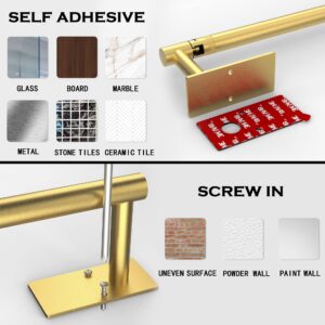 WZRUA Paper Towel Holder Under Cabinet, Self Adhesive Paper Towel Holder or Wall Mount Paper Towel Holder for Kitchen Bathroom Organization SUS304 Stainless Steel Square Base (Gold)