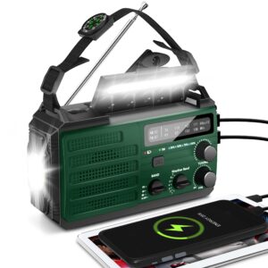 emergency radio, 29600mwh hand crank radio, am fm noaa weather alert radio, solar radio, 3-mode flashlight, reading lamp, sos alarm, phone charger for hurricane and emergency