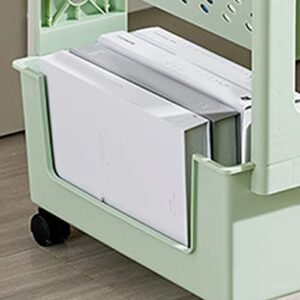 HEEPDD Movable Bookshelf Cart, 5-Tier Plastic Rolling Utility Cart Multifunctional Storage Trolley for Office Living Room Home Kitchen School(Green)