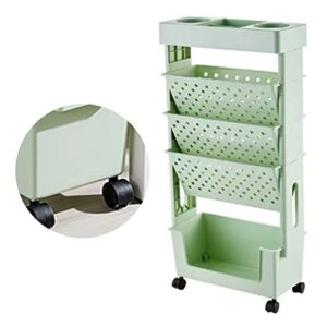 HEEPDD Movable Bookshelf Cart, 5-Tier Plastic Rolling Utility Cart Multifunctional Storage Trolley for Office Living Room Home Kitchen School(Green)