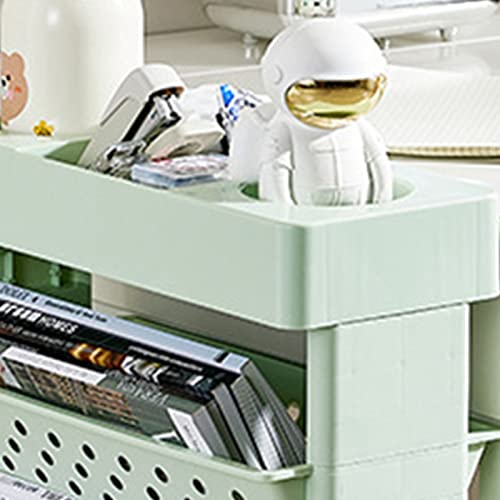 HEEPDD Movable Bookshelf Cart, 5-Tier Plastic Rolling Utility Cart Multifunctional Storage Trolley for Office Living Room Home Kitchen School(Green)