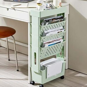 HEEPDD Movable Bookshelf Cart, 5-Tier Plastic Rolling Utility Cart Multifunctional Storage Trolley for Office Living Room Home Kitchen School(Green)