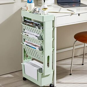 HEEPDD Movable Bookshelf Cart, 5-Tier Plastic Rolling Utility Cart Multifunctional Storage Trolley for Office Living Room Home Kitchen School(Green)