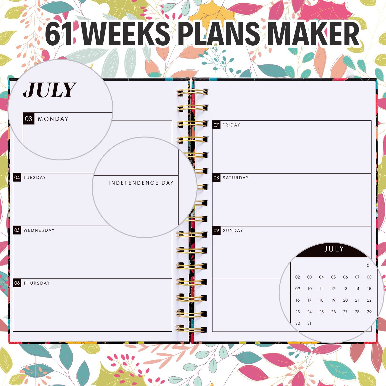 Hardcover Planner 2023-2024, 14 Months Daily Planner from JAN.2023 to FEB.2024, 8.5"x6" Portable Weekly Monthly Planner 2023-2024 Spiral Yearly Agenda with Hello Page, Elastic Closure, Inner Pocket