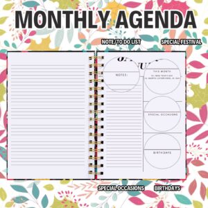 Hardcover Planner 2023-2024, 14 Months Daily Planner from JAN.2023 to FEB.2024, 8.5"x6" Portable Weekly Monthly Planner 2023-2024 Spiral Yearly Agenda with Hello Page, Elastic Closure, Inner Pocket