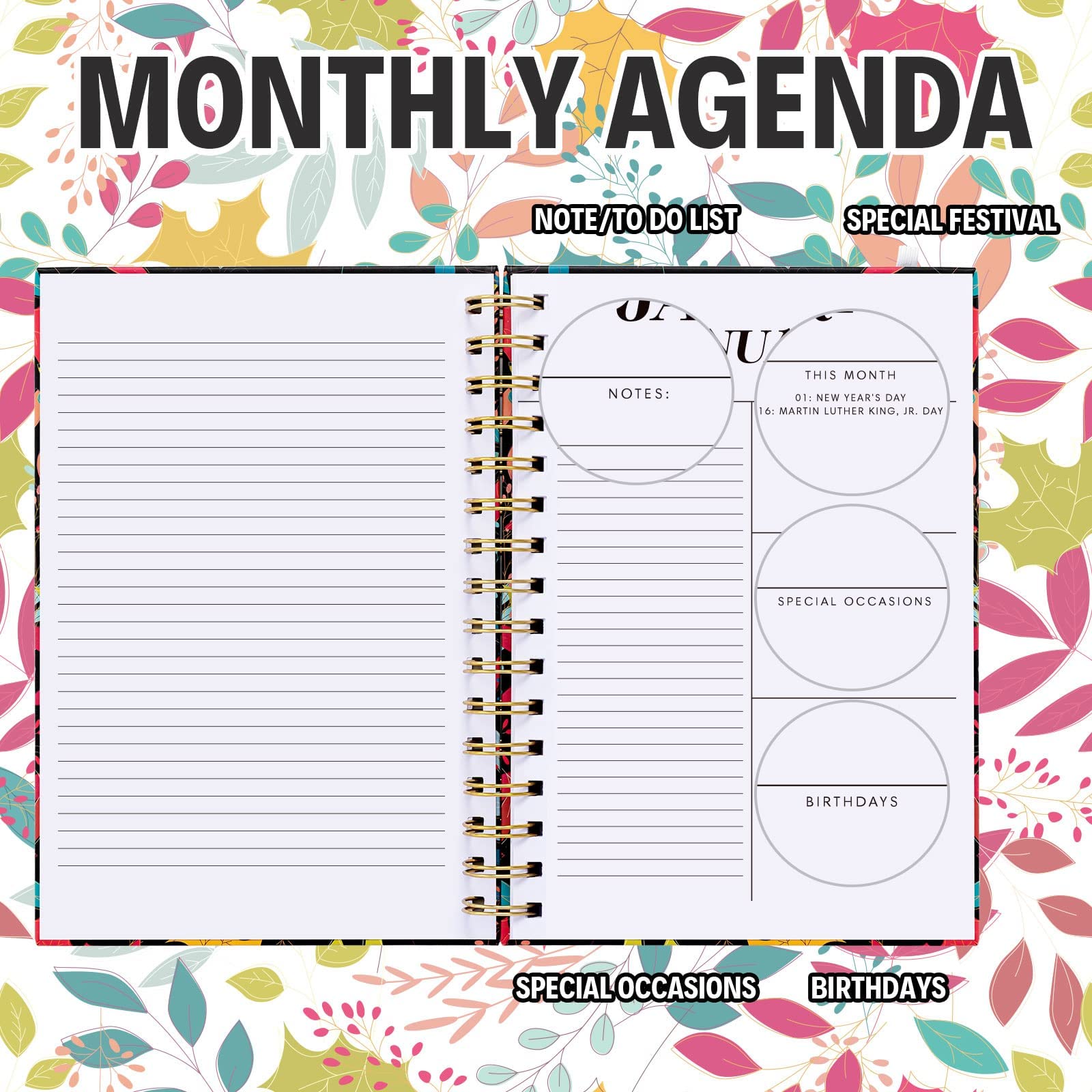 Hardcover Planner 2023-2024, 14 Months Daily Planner from JAN.2023 to FEB.2024, 8.5"x6" Portable Weekly Monthly Planner 2023-2024 Spiral Yearly Agenda with Hello Page, Elastic Closure, Inner Pocket