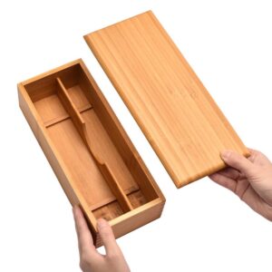 kichvoe silverware organizer wooden cutlery box with lids small drawer organizer kitchen silverware utensil chopstick spoon holder bamboo storage box desk wood tray seasoning organizer