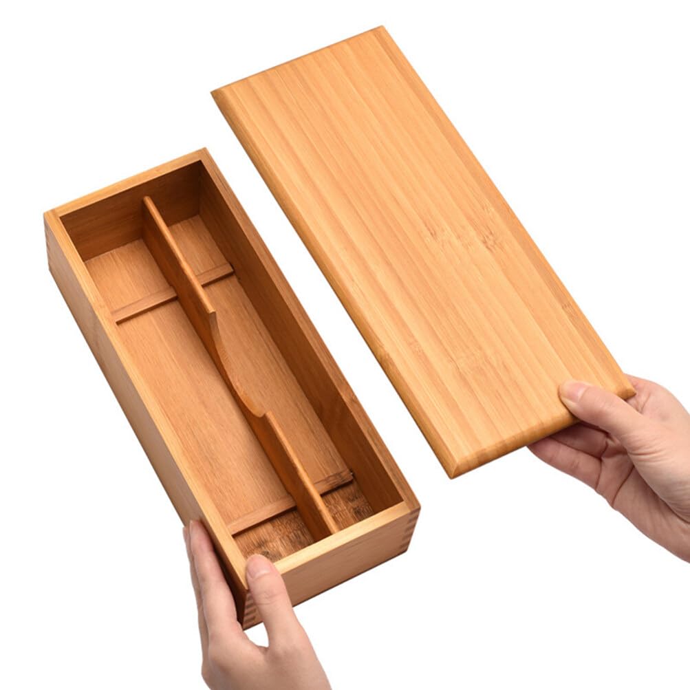 Kichvoe Silverware Organizer Wooden Cutlery Box with Lids Small Drawer Organizer Kitchen Silverware Utensil Chopstick Spoon Holder Bamboo Storage Box Desk Wood Tray Seasoning Organizer