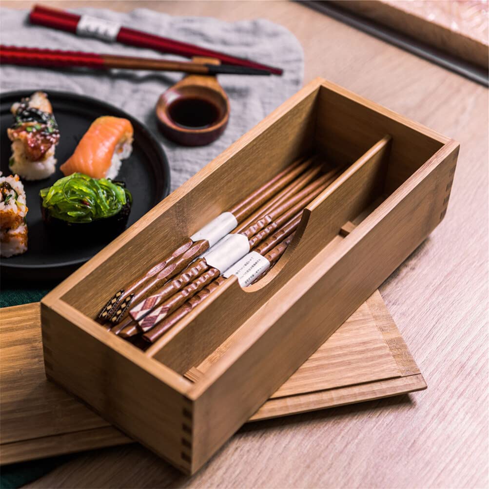 Kichvoe Silverware Organizer Wooden Cutlery Box with Lids Small Drawer Organizer Kitchen Silverware Utensil Chopstick Spoon Holder Bamboo Storage Box Desk Wood Tray Seasoning Organizer