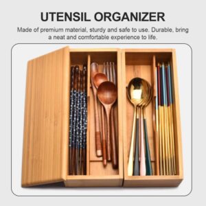 Kichvoe Silverware Organizer Wooden Cutlery Box with Lids Small Drawer Organizer Kitchen Silverware Utensil Chopstick Spoon Holder Bamboo Storage Box Desk Wood Tray Seasoning Organizer