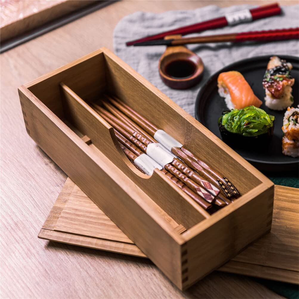 Kichvoe Silverware Organizer Wooden Cutlery Box with Lids Small Drawer Organizer Kitchen Silverware Utensil Chopstick Spoon Holder Bamboo Storage Box Desk Wood Tray Seasoning Organizer