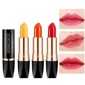 bingbrush 3 pcs carotene orange red cherry color changing lipstick queen,ph mood long lasting labiales lip gloss korean lip balm tinted magic lip stain matte makeup moisturize lipstick set for women