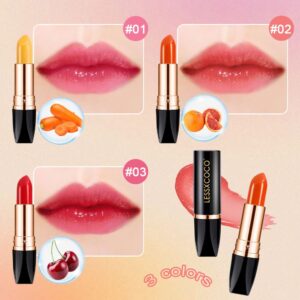 BINGBRUSH 3 Pcs Carotene Orange Red Cherry Color Changing Lipstick Queen,PH Mood Long Lasting Labiales Lip Gloss Korean Lip Balm Tinted Magic Lip Stain Matte Makeup Moisturize Lipstick Set for Women