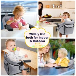 Portable Hook On Chair, Clip-on High Chair with Animal Design, Fold-Flat Storage Portable Baby Feeding Seat,High Load Booster Seat for Dinning Table, Attach to Fast Table Chair for Home &Travel(Gray)