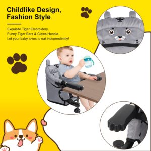 Portable Hook On Chair, Clip-on High Chair with Animal Design, Fold-Flat Storage Portable Baby Feeding Seat,High Load Booster Seat for Dinning Table, Attach to Fast Table Chair for Home &Travel(Gray)