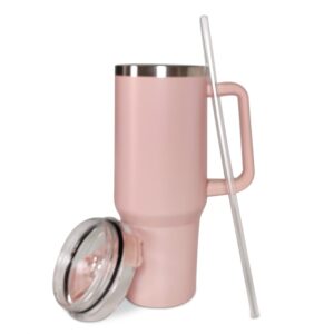 LITHOS Store Stay Hydrated On-The-Go with 40 Oz Stainless Steel Tumbler - Handle, Straw Included Ideal for Travel, Office, and Outdoor Adventures Pink