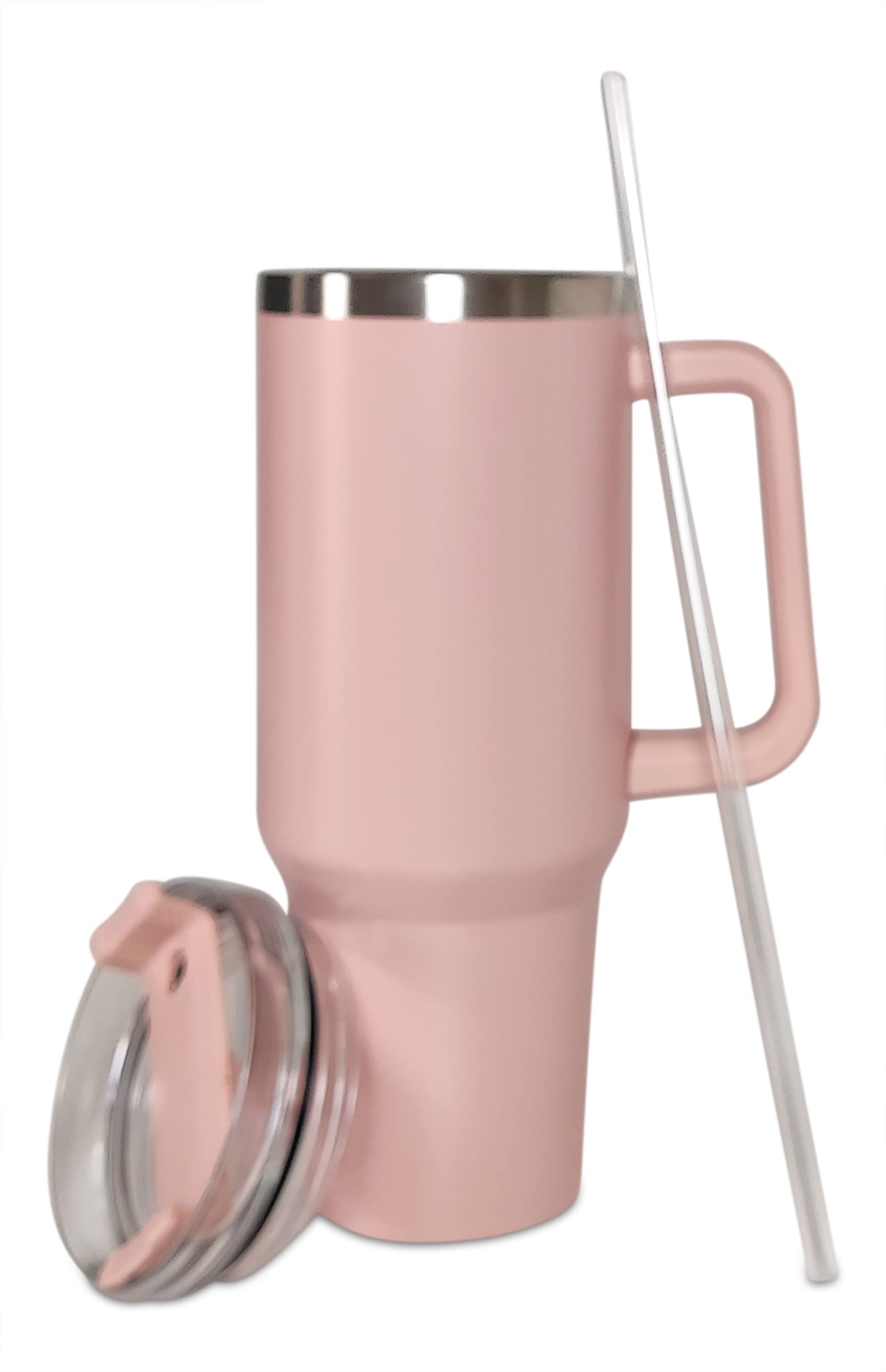 LITHOS Store Stay Hydrated On-The-Go with 40 Oz Stainless Steel Tumbler - Handle, Straw Included Ideal for Travel, Office, and Outdoor Adventures Pink