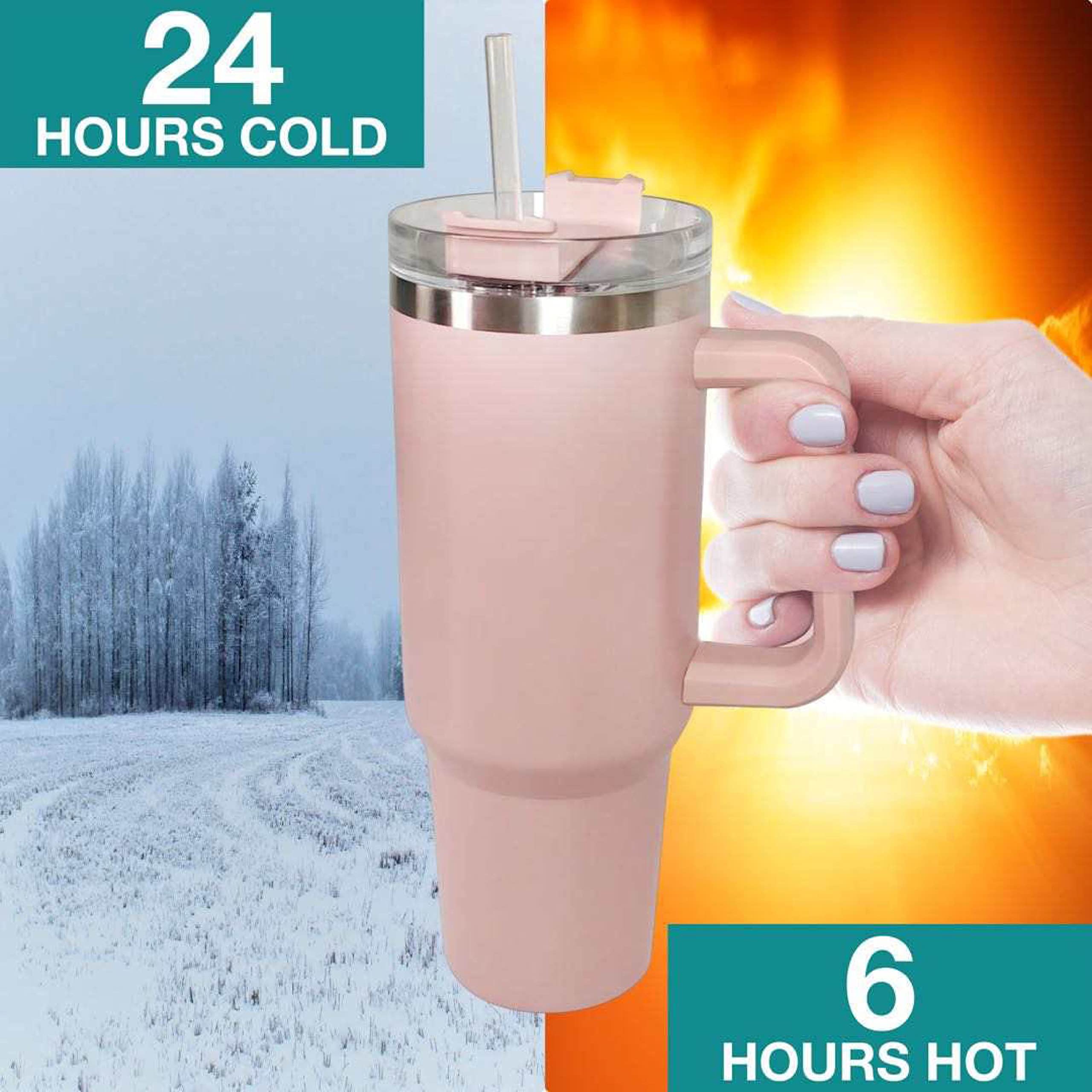 LITHOS Store Stay Hydrated On-The-Go with 40 Oz Stainless Steel Tumbler - Handle, Straw Included Ideal for Travel, Office, and Outdoor Adventures Pink