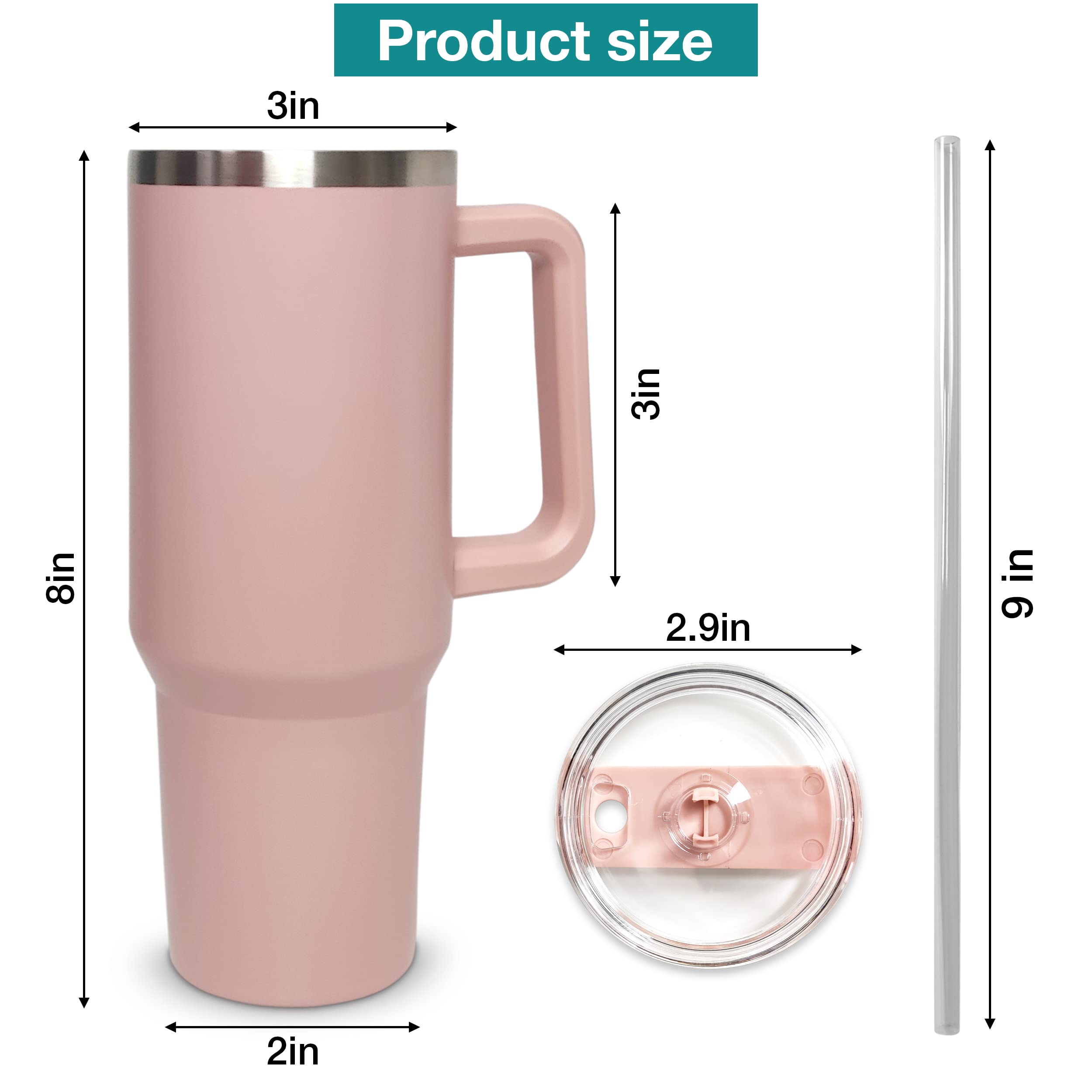 LITHOS Store Stay Hydrated On-The-Go with 40 Oz Stainless Steel Tumbler - Handle, Straw Included Ideal for Travel, Office, and Outdoor Adventures Pink