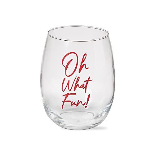 tag 20 oz.Oh What Fun Sentiment Clear Glass Stemless Wine Dishwasher Safe Beverage Glassware Dinner Party Wedding Resturant Red