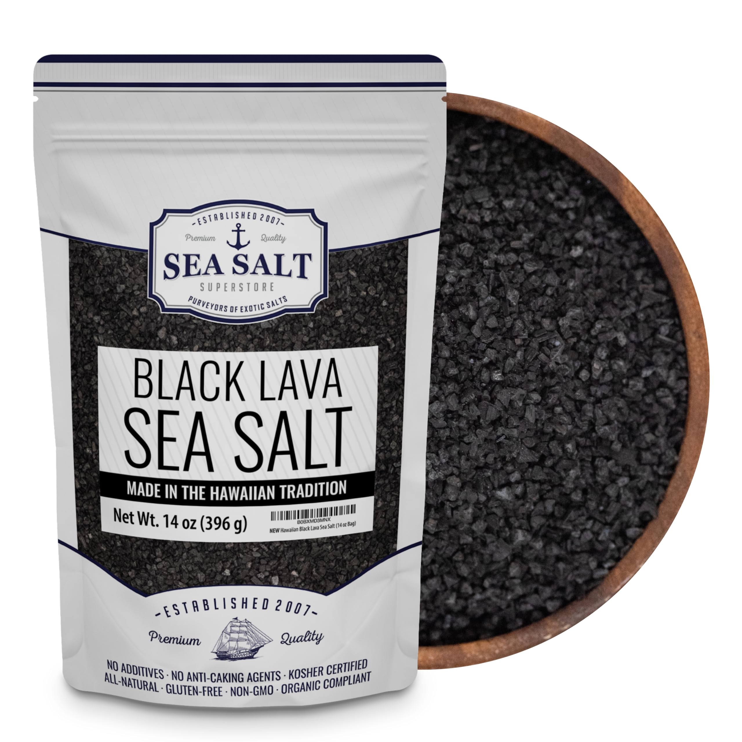 Sea Salt Superstore Black Salt, Hawaiian-Style Black Lava Sea Salt, Black Sea Salt with Activated Charcoal, 14 oz Bag Black Hawaiian Sea Salt for Cooking & Finishing