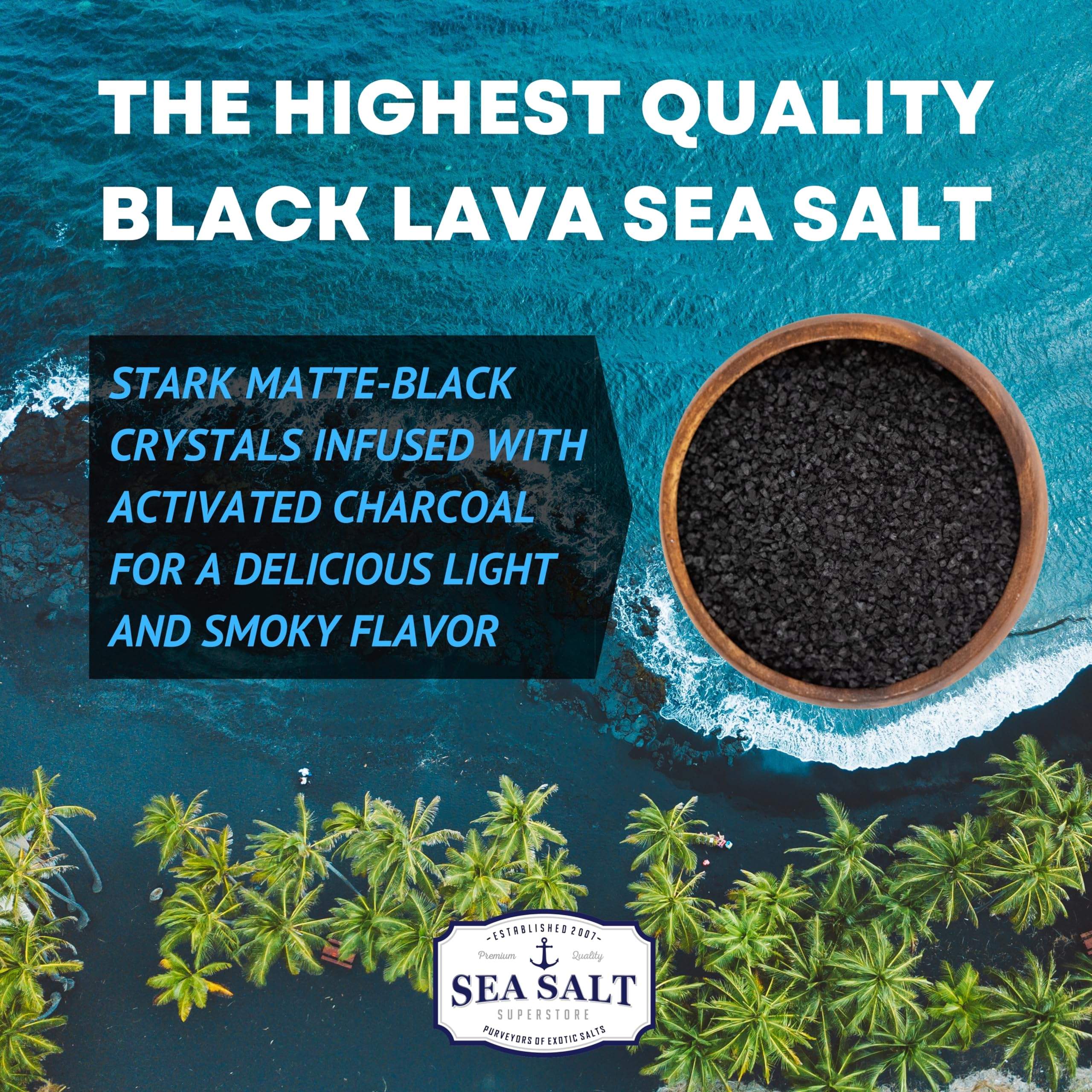 Sea Salt Superstore Black Salt, Hawaiian-Style Black Lava Sea Salt, Black Sea Salt with Activated Charcoal, 14 oz Bag Black Hawaiian Sea Salt for Cooking & Finishing