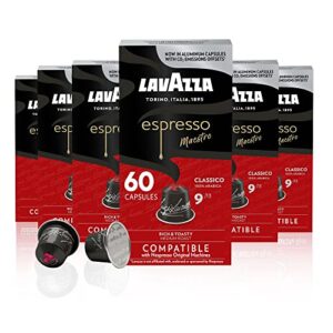 lavazza espresso classico medium roast 100% arabica aluminum capsules compatible with nespresso original machines (pack of 60) ,value pack, sweet and balanced, dark crema, intensity 9 13